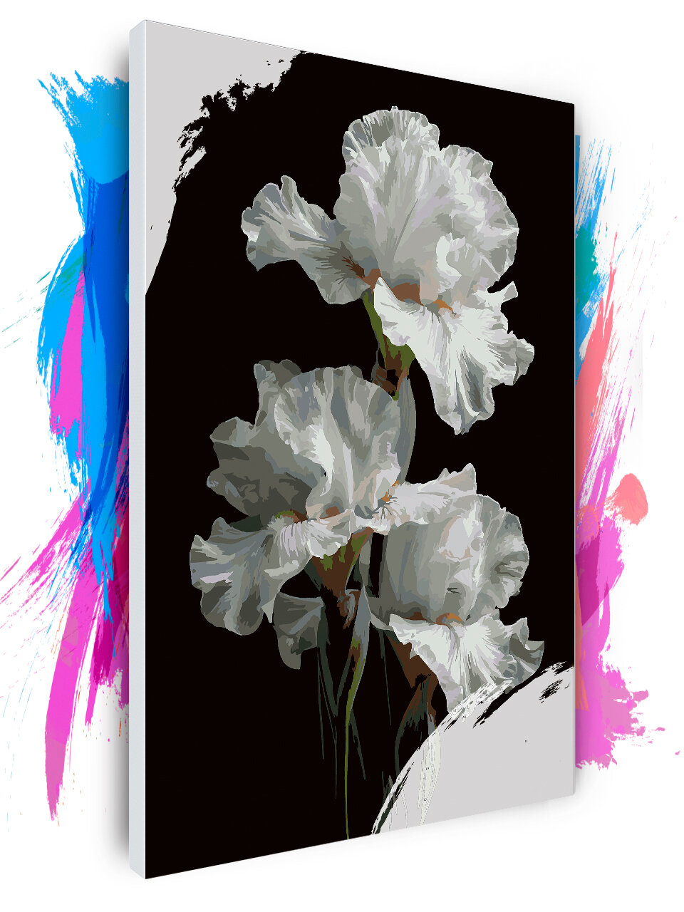 Картина по номерам на холсте Ирисы на черном фоне, 40 х 60 см