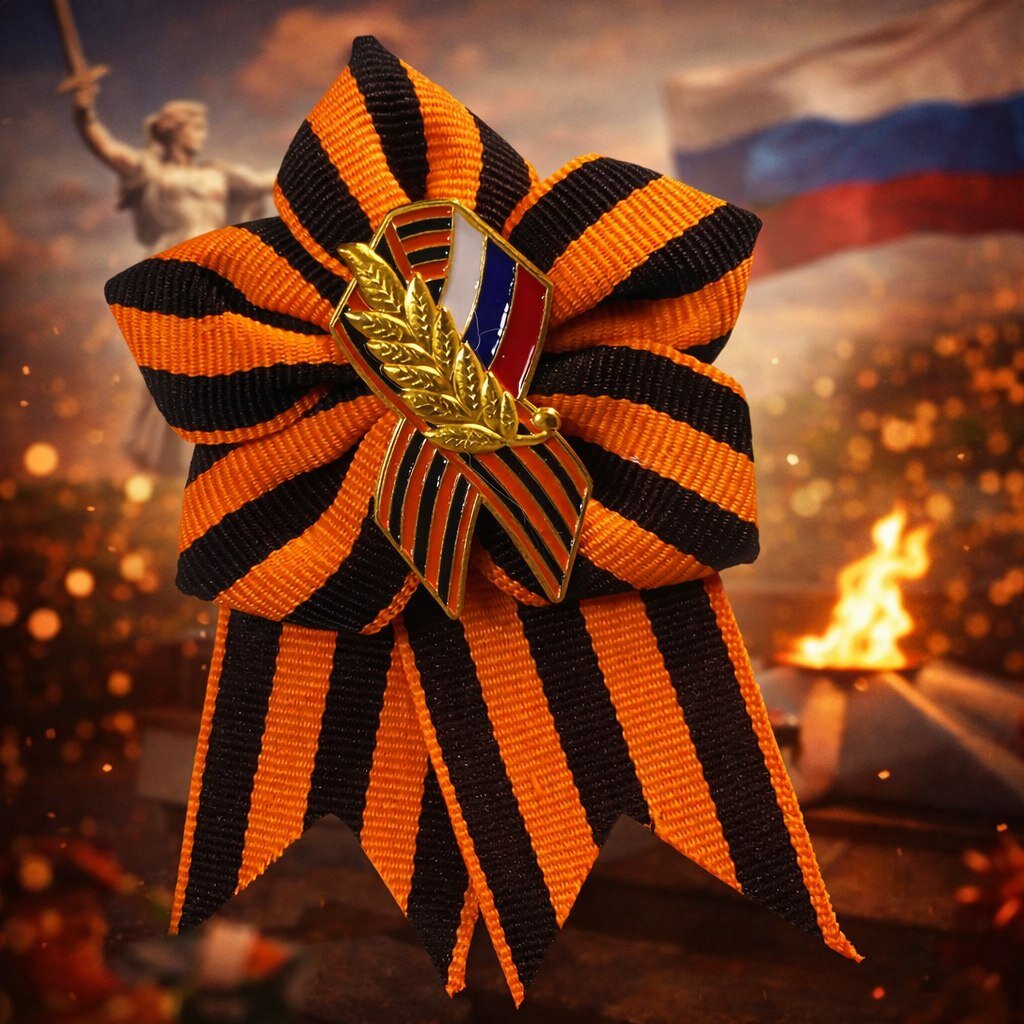 Значок-брошь Георгиевская лента + значок Колос