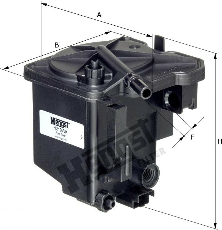 Фильтр топливный HENGST H219WK Ford Focus II, C-Max 1.6 Tdci 10, 03->, Peugeot 206, 307, 407 02, 04->, Citroen C4, C5 11, 04->, Mazda 3