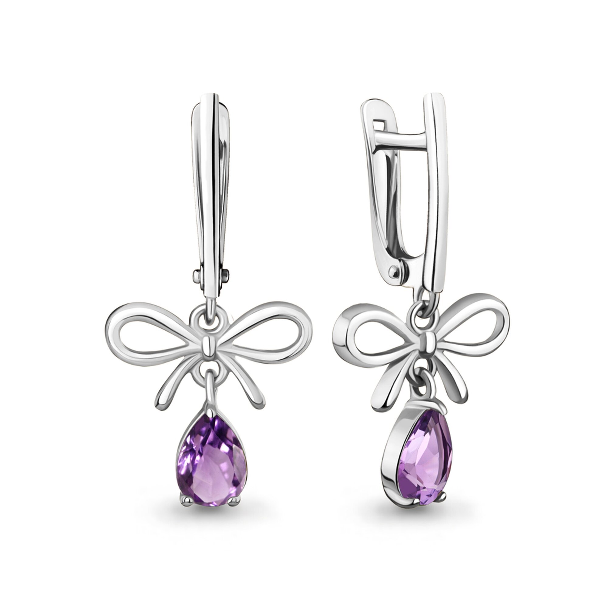 Серьги, серебро, 925 проба, родирование, аметист