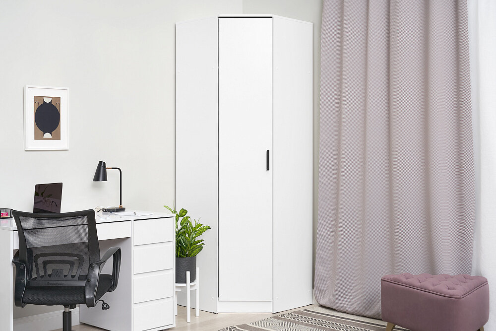 Шкаф угловой для одежды однодверный, 1 дверь 5 полок 1 штанга, Эра, 76х220х76 см, ЛДСП, Белый