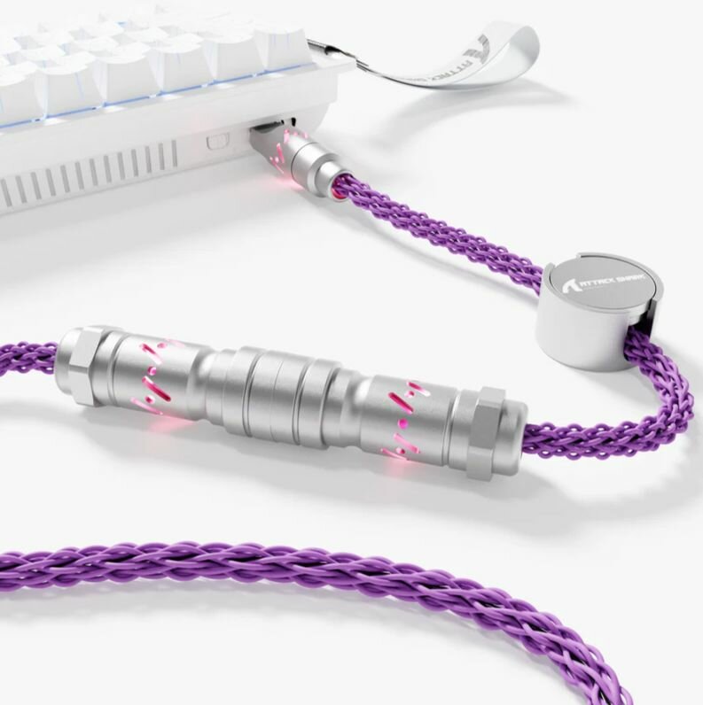 Кастомный Кабель Авитор Attack Shark C07, 8K- провод спиральный разъём GX16 Aviator для игровой клавиатуры type-c, фиолетовый