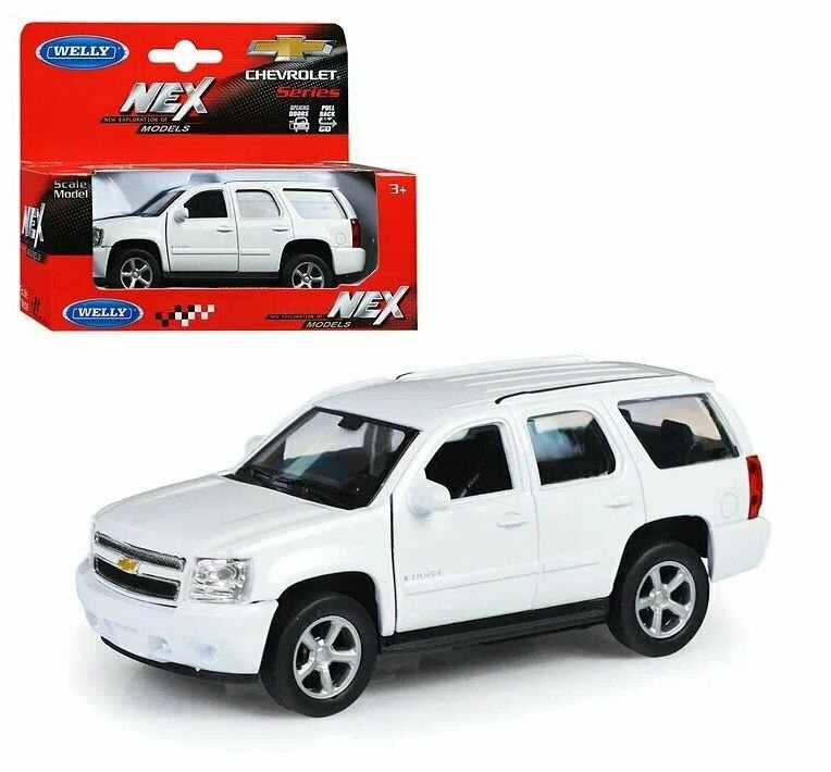 Машинка Welly Chevrolet Tahoe. масштаб 1:38, металлическая, пружинный механизм, белый цвет
