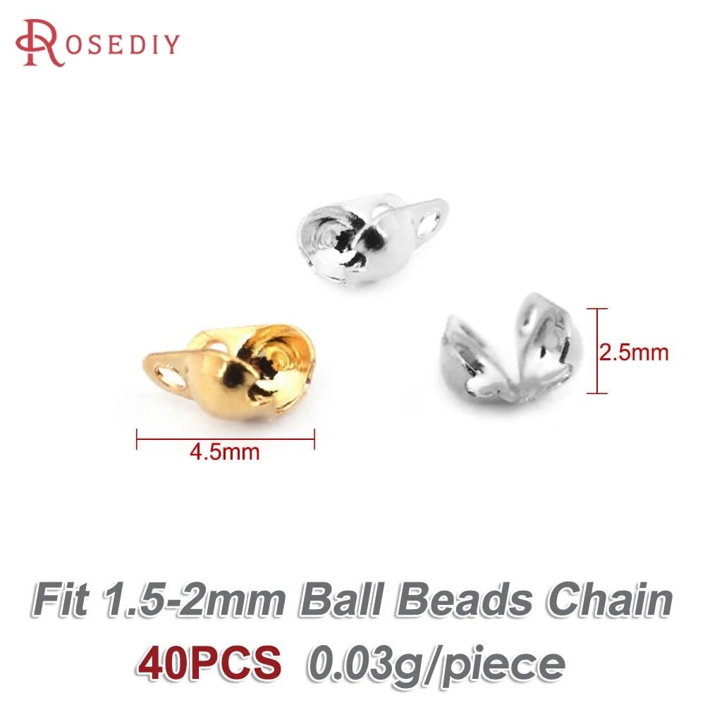 Застежки для шариковой цепочки Rosediy, латунь, золотого цвета, 40 Platinum Color, Fit 1.5-2MM 40PCS