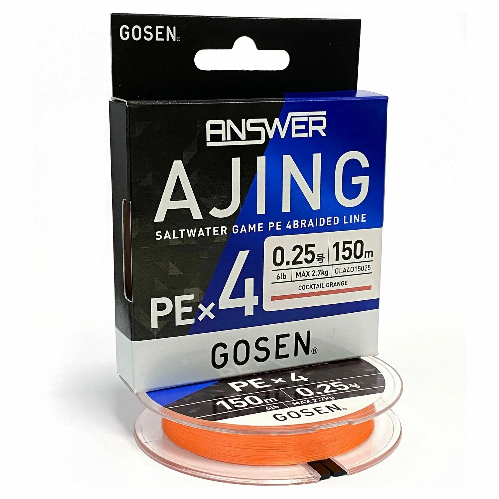 Плетеный шнур Gosen Answer Ajing PE x4, #0.25, 150 м, оранжевый