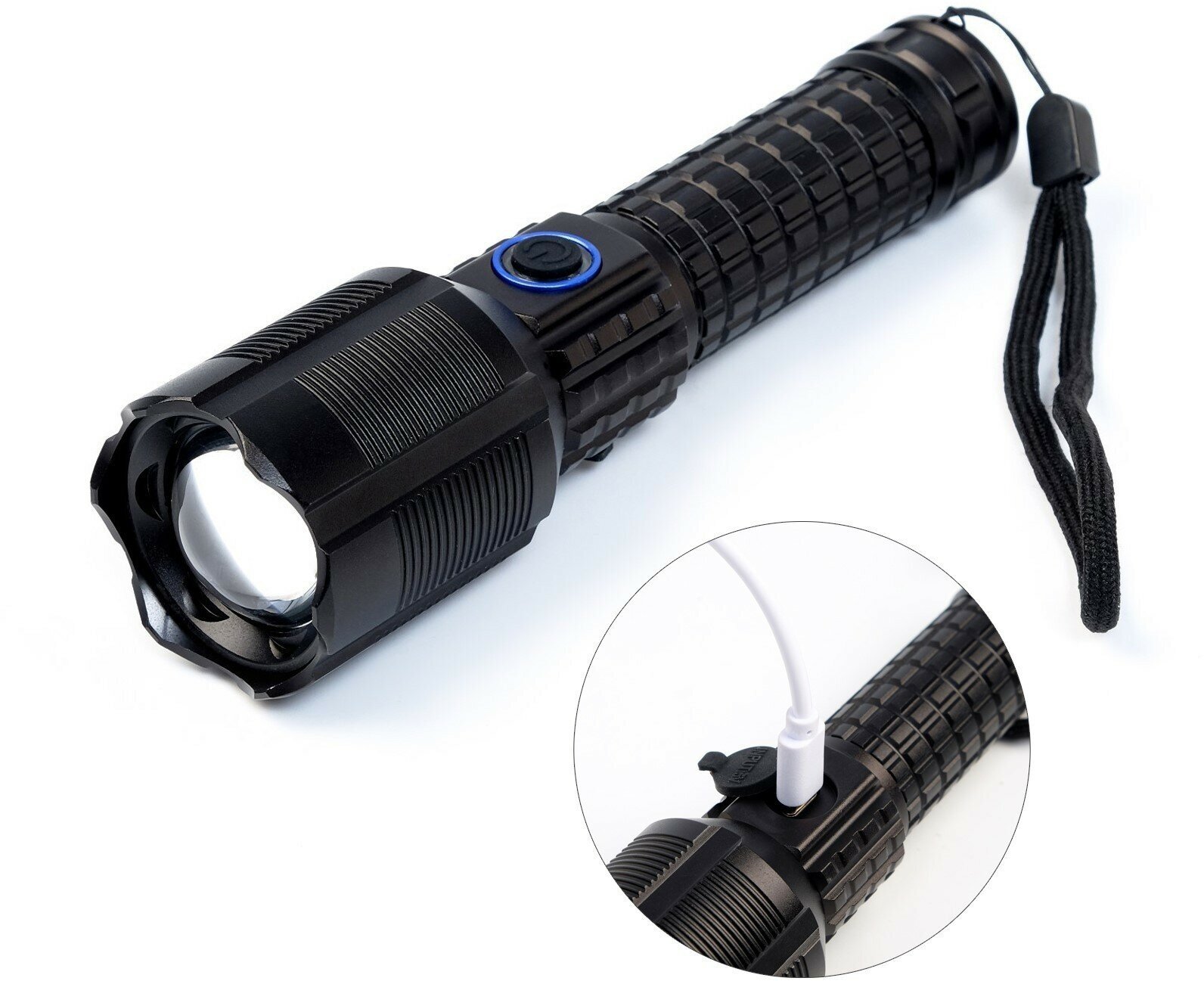 Фонарь ручной 1500 лм, 3000 мАч, P50, 3 режима, индикатор заряда, сенсор, zoom, type-с