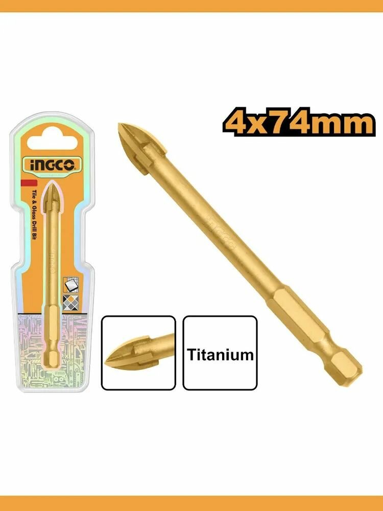 Сверло по плитке и стеклу 4х74 мм INGCO DBG1130401 INDUSTRIAL