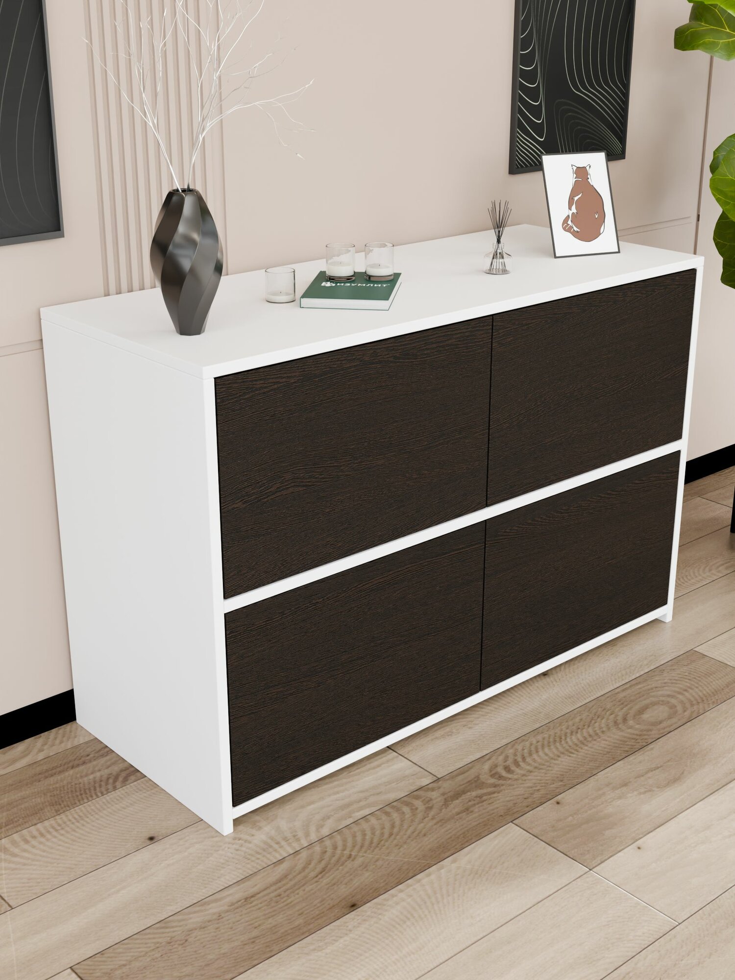 Изумлит Комод для белья и одежды Каллисто 100х66.8х40 см, белый/венге