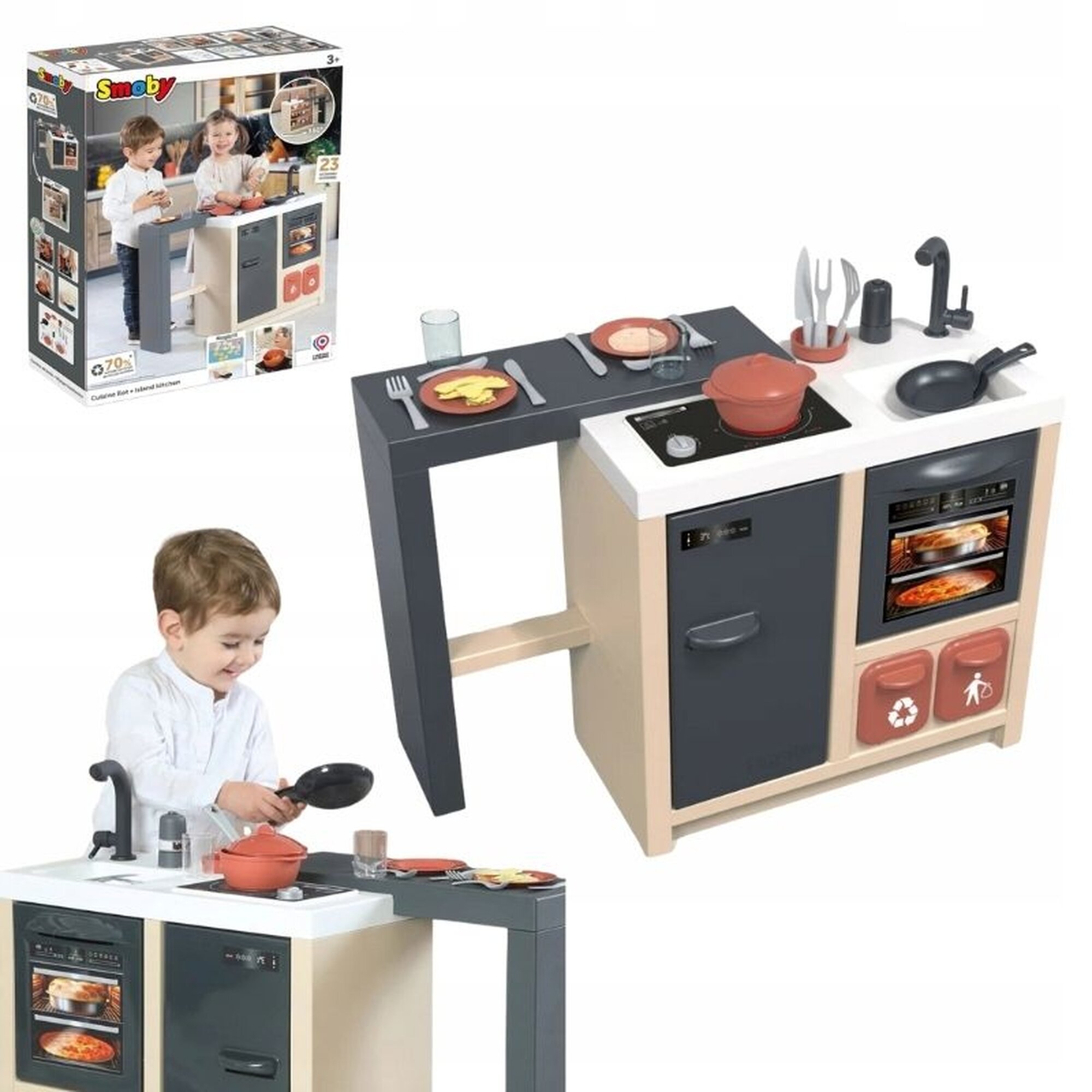 Игровой набор Smoby - Игрушечный кухонный остров с духовкой, мойкой и холодильником + аксессуары - Смоби 312601