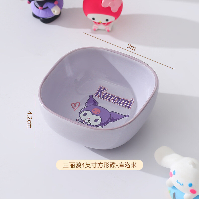 Набор посуды Sanrio Kuromi: керамическая миска и тарелка для домашнего использования, милые детские обеденные миски и тарелки, керамическая миска и тарелка