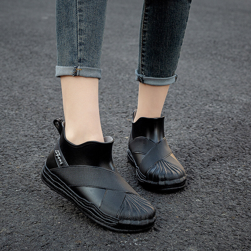 Женские резиновые туфли, резиновые сапоги с защитным носком, короткие водонепроницаемые сапоги, низкие нескользящие резиновые сапоги для мойки автомобилей, водонепроницаемая обувь, женские резиновые туфлиEU:36