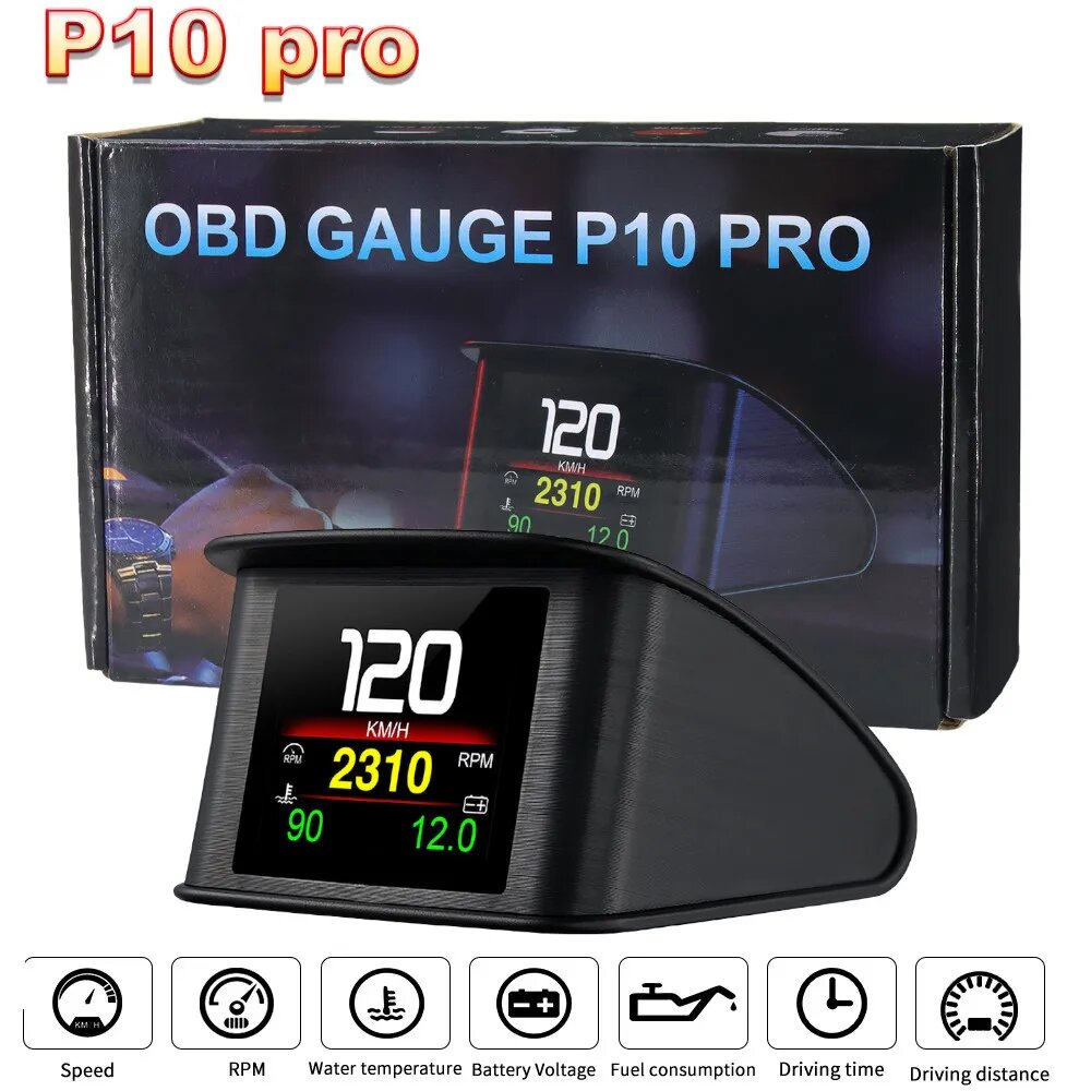 Автомобильный Проекционный Дисплей P10 Pro OBD2 С Функцией Проекции Данных На Лобовое Стекло, Цифровой Приборной Панелью