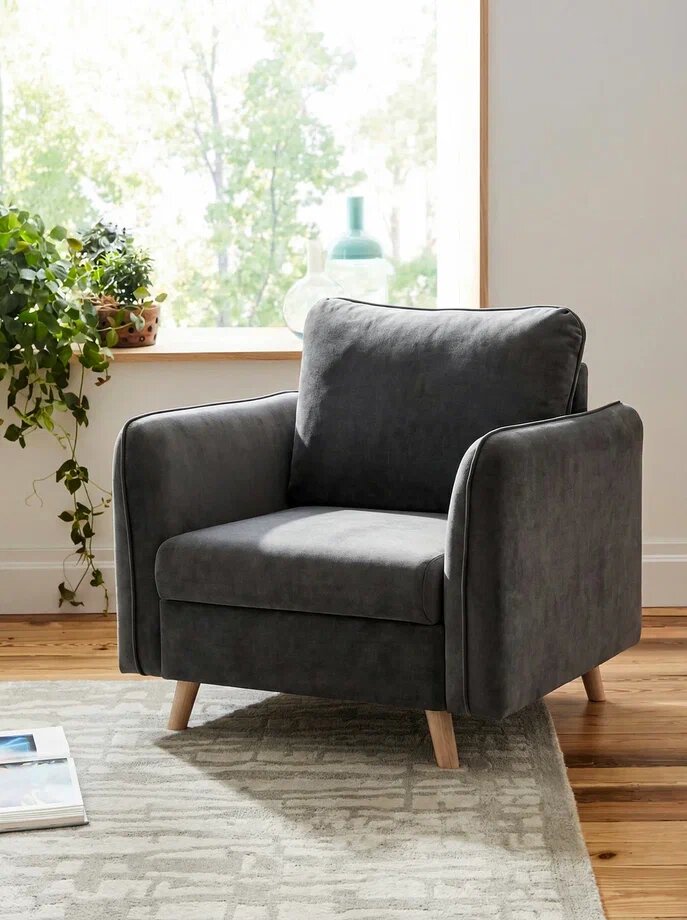 Кресло-кровать Брендосс 6135, кресло раскладное, цвет графит, износостойкий велюр, спальное место, механизм Юниор