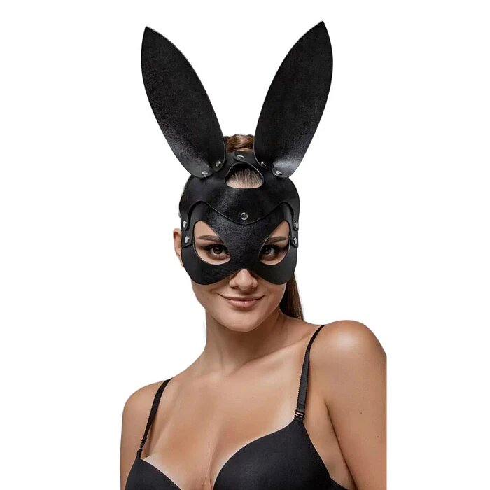 Эротическая маска ПодКожей "Зайка", натуральная кожа, чёрная
