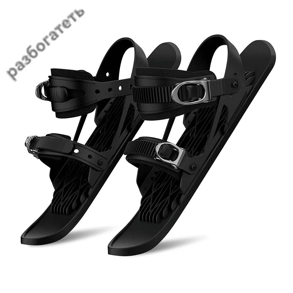 Прогулочные мини-лыжи для взрослых и детей, черные, регулируемые, для катания по снегу, пластиковые, универсальные, размер 35-48