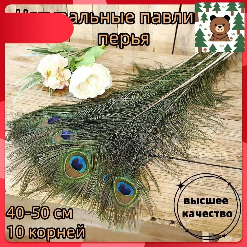 Натуральные перья павлина 10 шт