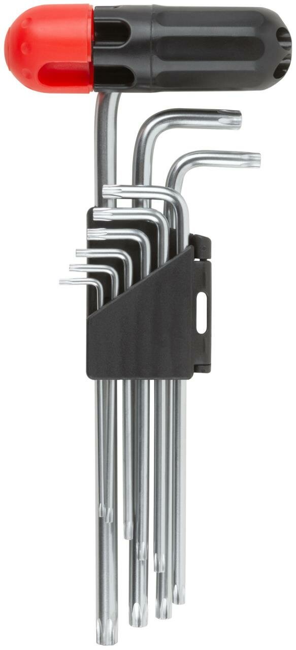 Ключи TORX 9 шт. CrV Т10-Т50, с отверстием, длинные, с пласт. Т-обр. ручкой, Профи