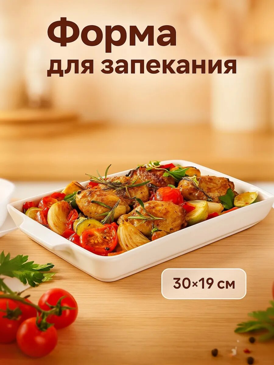 Блюдо для запекания прямоугольное Magistro «Бланш», 30×19 см, цвет белый