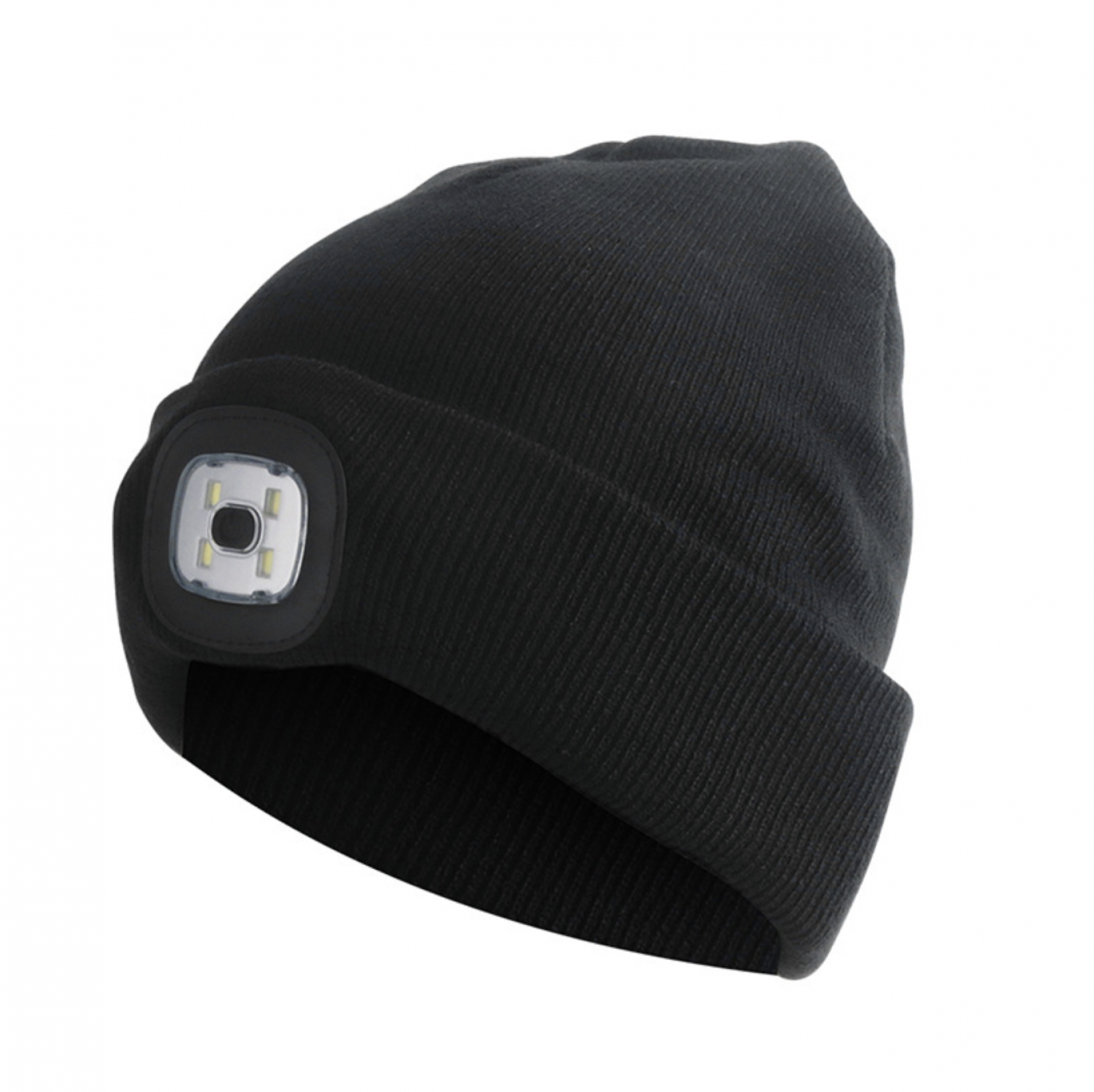 Вязаная шапка с LED фонарём Чехол. ру A154423 отстегивающимся, USB зарядка, черная, безразмерная