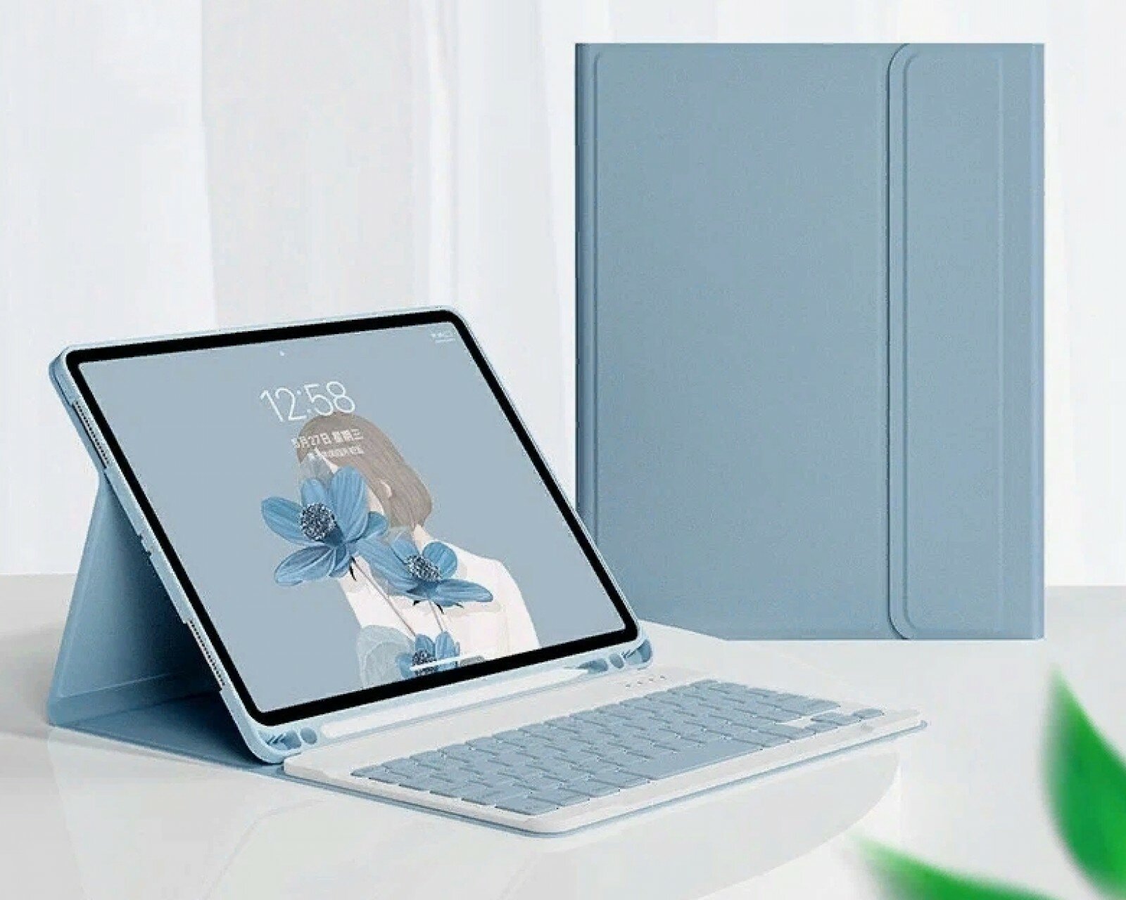 Клавиатура с чехлом MyPads Tasti Keyboard для iPad 10 и 10.9 (2022) голубая Bluetooth