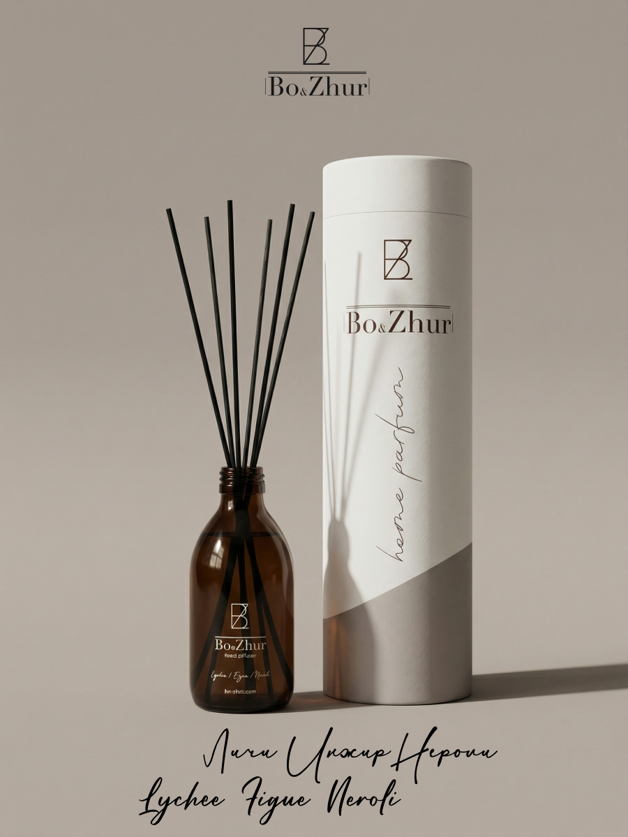 Ароматический диффузор Bo&Zhur Личи Инжир Нероли, для дома, с палочками, 100мл