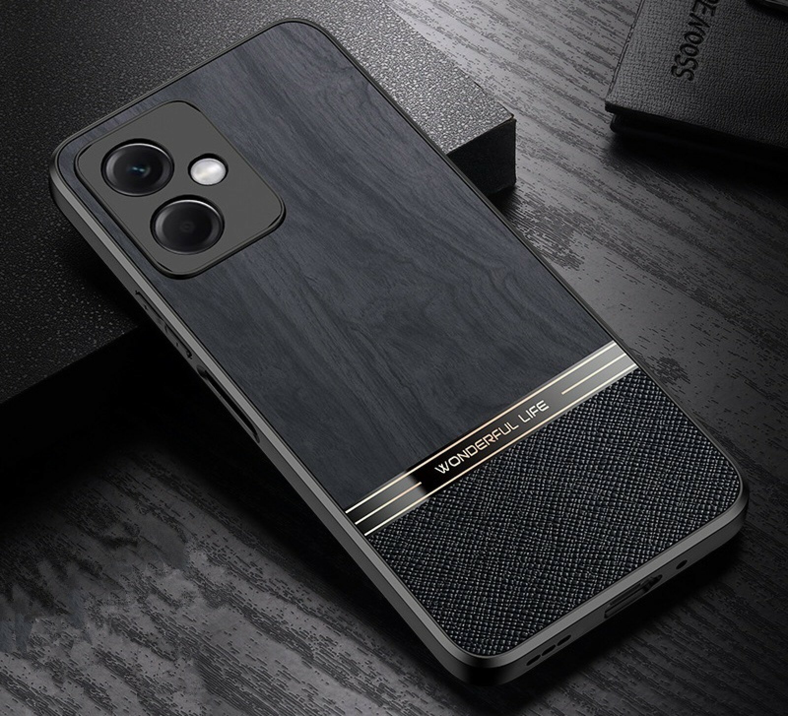 Чехол-бампер MyPads для Xiaomi Redmi Note 12 Turbo / Poco F5 из искусственной кожи с дизайном под дерево