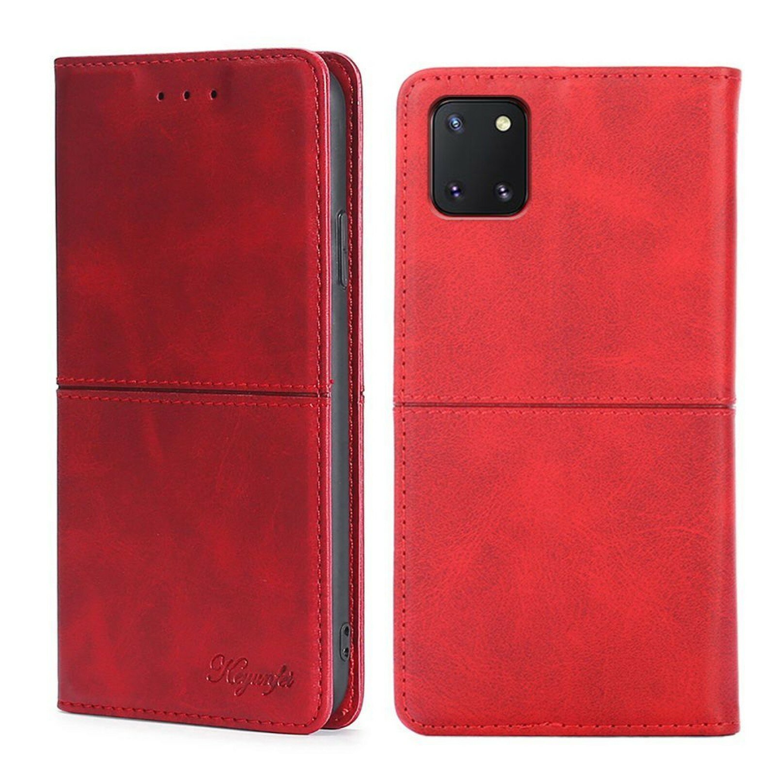 Чехол-книжка MyPads для Samsung Galaxy Note 10 Lite и A81 из натуральной воловьей кожи красного цвета