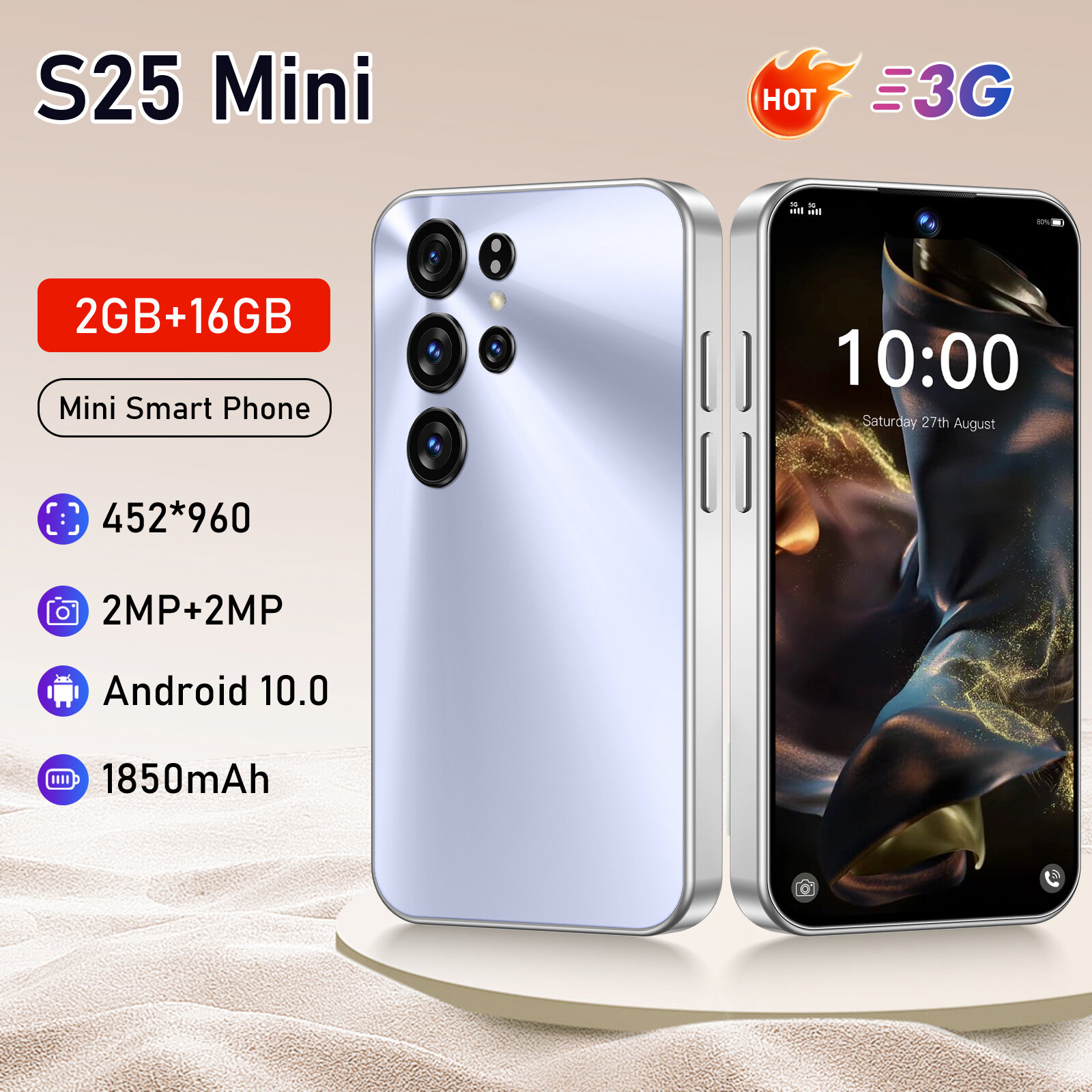 Мини - телефон S25mini двухкарточный четырехъядерный процессор, 4,0 - дюймовый экран, серебристый