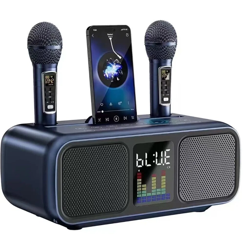 SDRD SD-318 портативная караоке система для дома, Bluetooth, микрофоны, поддержка MP3, темно-синий
