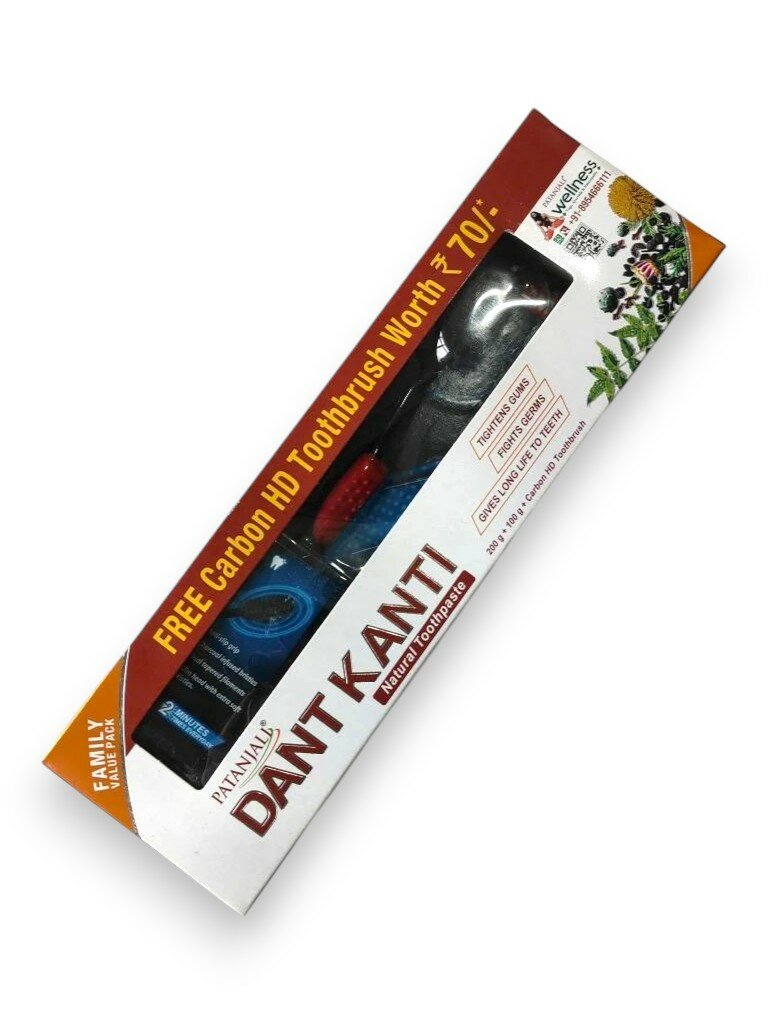 Dant Kanti NATURAL TOOTHPASTE, Patanjali (дант канти, Натуральная аюрведическая зубная паста, Патанджали), 300 г. + зубная щетка