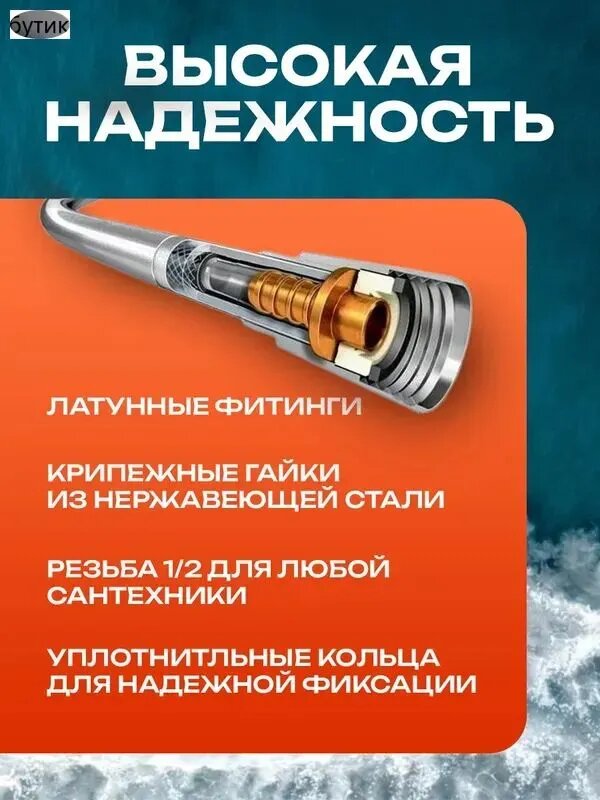 Шланг для душа универсальный силиконовый 1,5 метра, серебристый для душа — фото 1