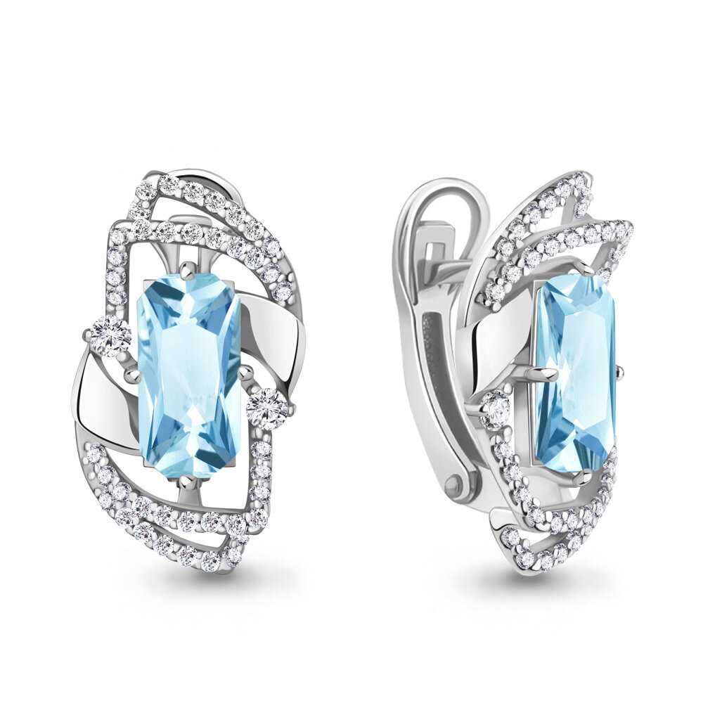 Серьги, серебро, 925 проба, фианит, топаз