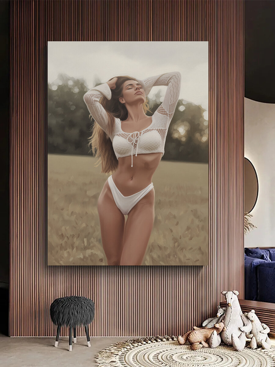 Картина интерьерная - "Девушка 18+, бикини, в красивом белье женщина 18+" , 50х70 см.
