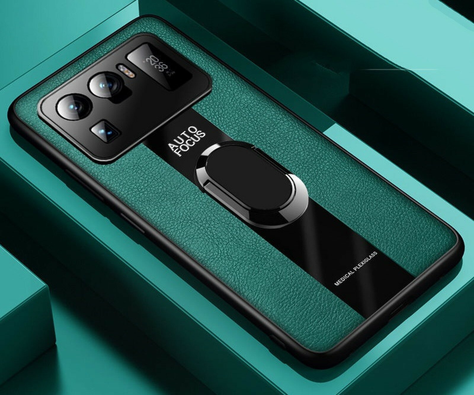 Защитный чехол MyPads для Xiaomi Mi 11 Ultra силикон с дизайном под кожу и стеклянной вставкой зеленый