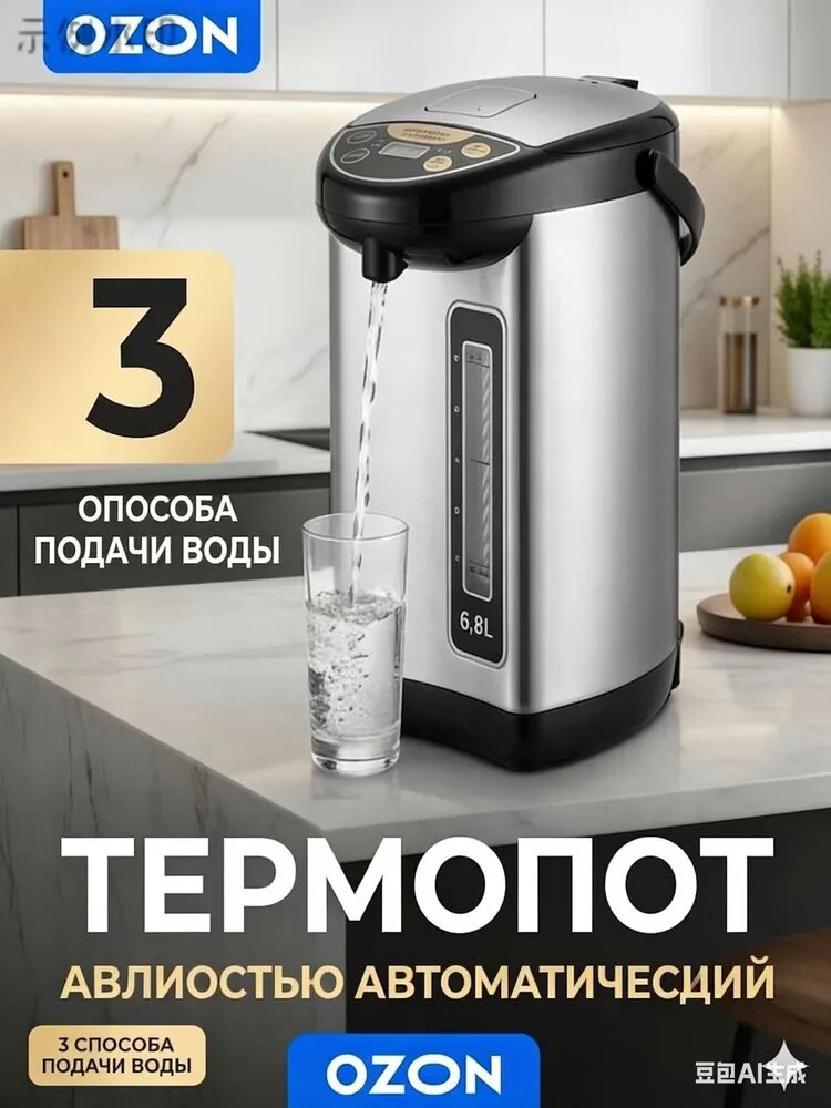 Термопот с автоматическим поддержанием температуры, 6.8 литра, металлический корпус, черный
