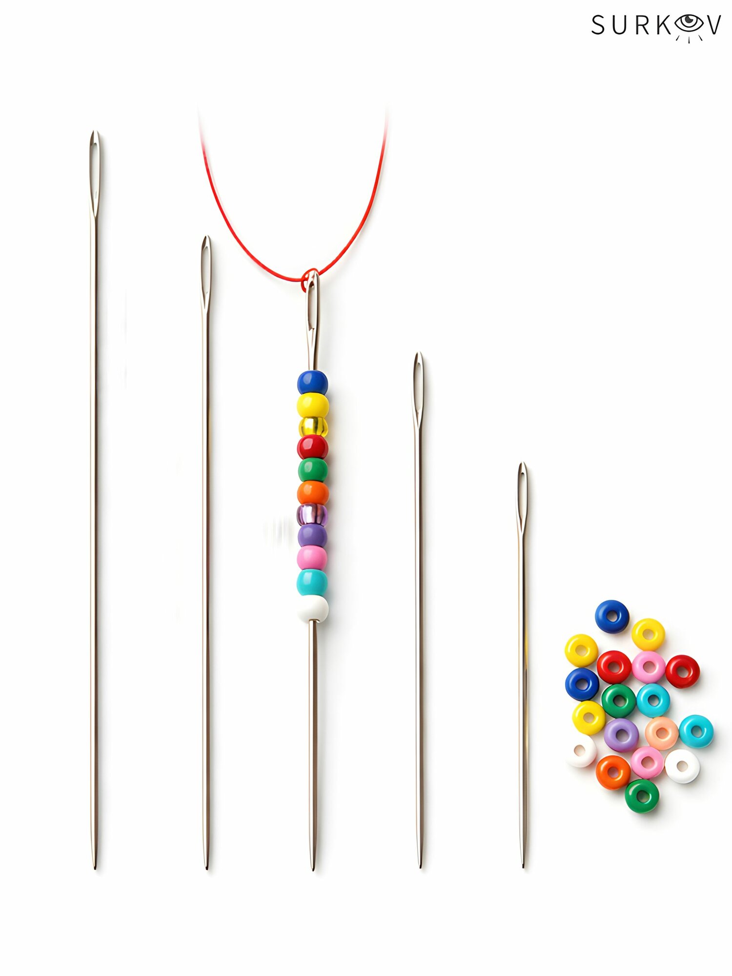 Иглы для плетения из бисера, бусин с большим ушком для рукоделия длинные5 шт