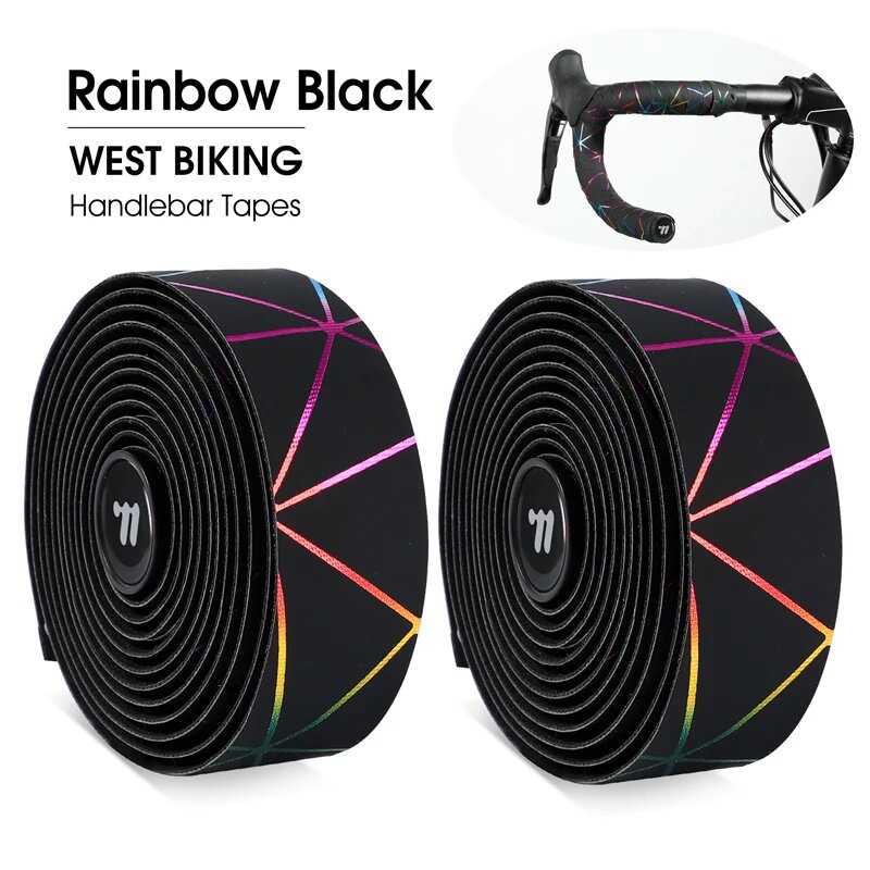Лента для руля велосипеда West Biking, черная с радужным принтом