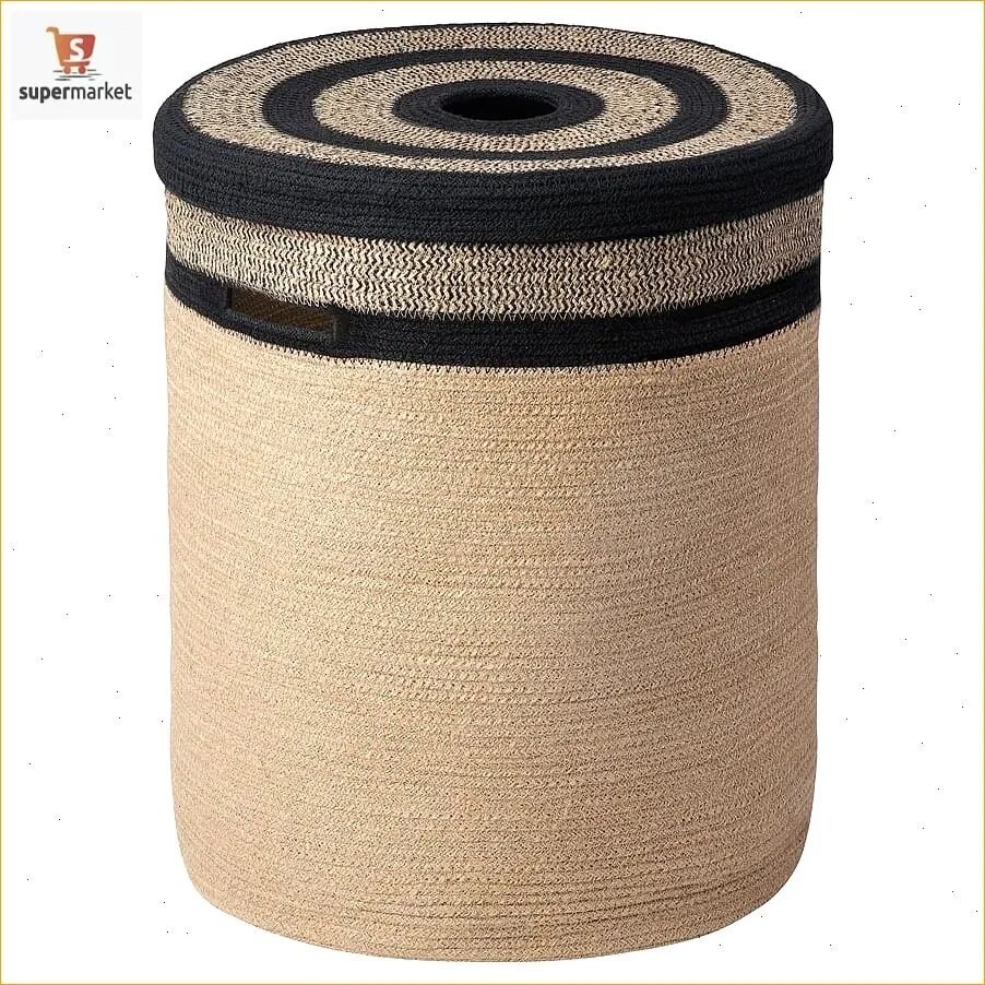 IKEA MAVINN Корзина для белья из джута/хлопка, круглая, 1 шт