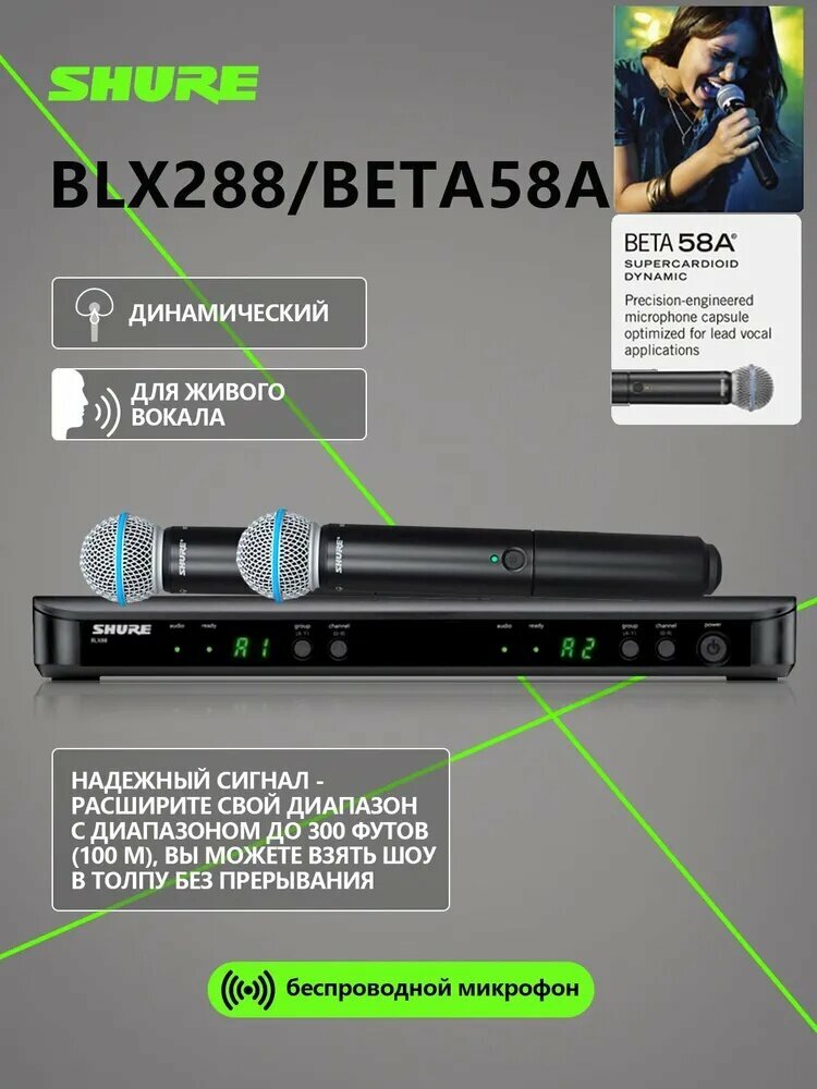 Shure Микрофон для живого вокала BLX288/BETA58A, черный матовый