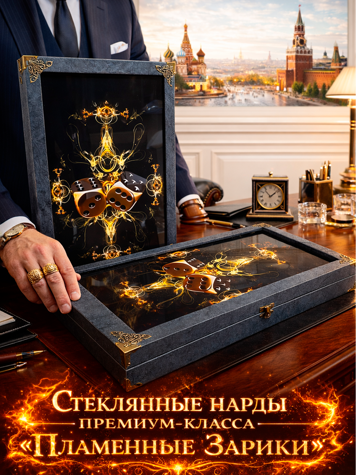 Нарды стеклянные "Пламенные Зарики", большие 60 на 60 см, из натурального дерева, игровое поле под стеклом