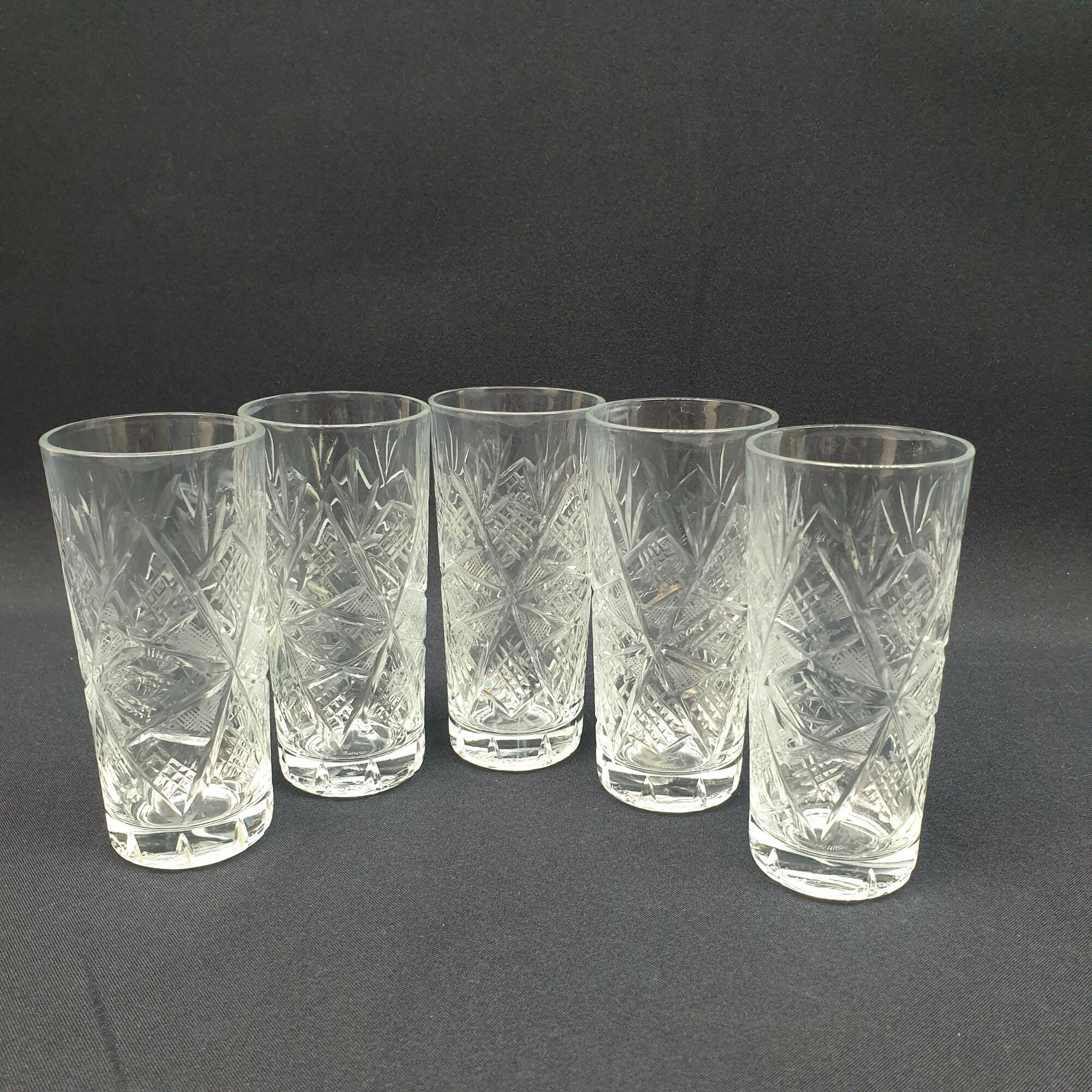 Винтажный набор из 5 стаканов, 300 мл, хрусталь, резка СССР.