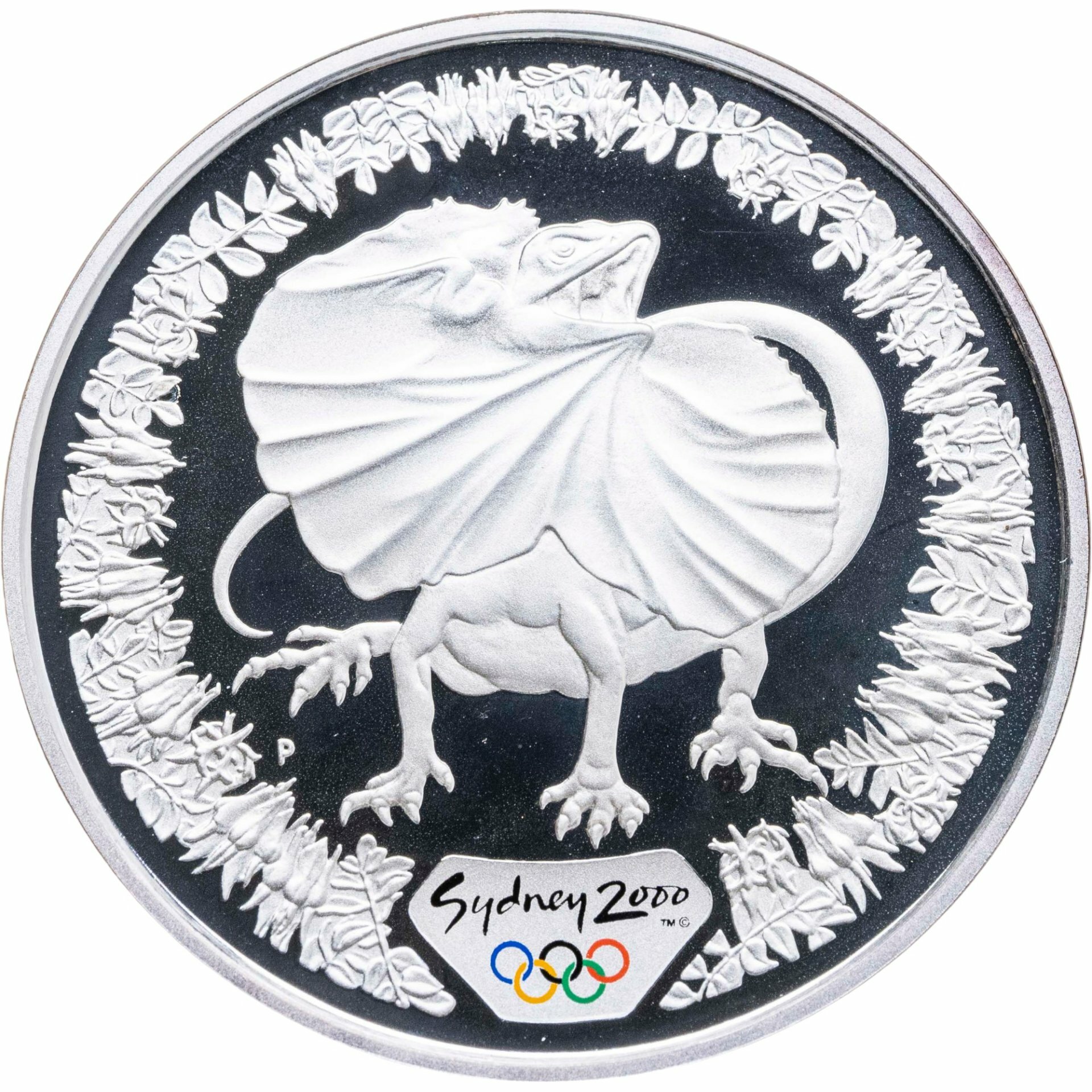 Австралия 5 долларов dollars 2000 "Олимпийские игры в Сиднее Плащеносная ящерица", Серебро 999, в сохранности Proof