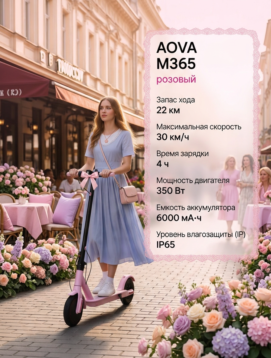Электросамокат Xiaomi "Aovo M365", розовый, влагозащита IP65