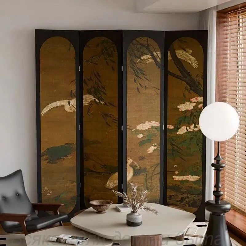 Ширма декоративная с рисунком, 4 секции, высота 180 см, ширина 160 см, коричневый цвет, для дома