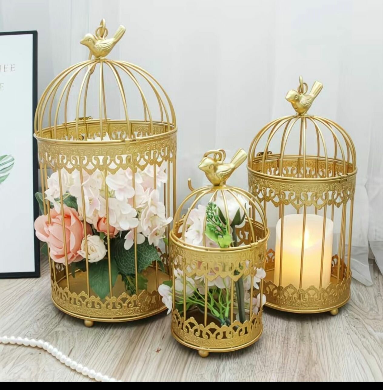 Декоративная клетка для птиц (3 размера) - кованое железо, прованс стиль, для цветов/декора