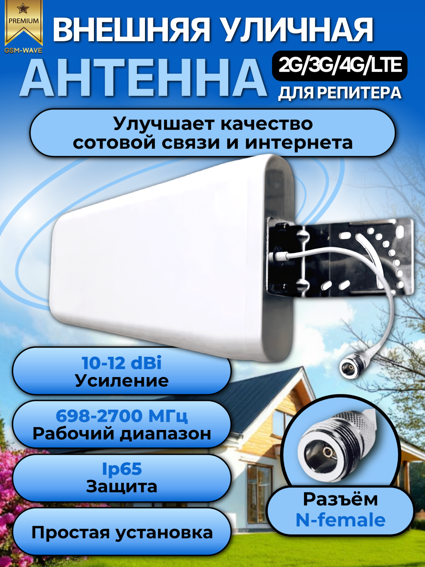 Антенна внешняя для репитера уличная GSM/3G/4G/LTE направленная 698-2700 MГц
