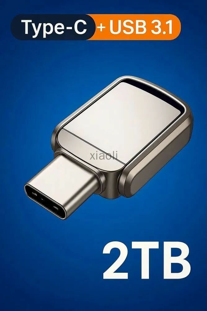 USB 2 в 1, USB 3.1 + Type-C флеш-накопитель 2 ТВ, серебристый