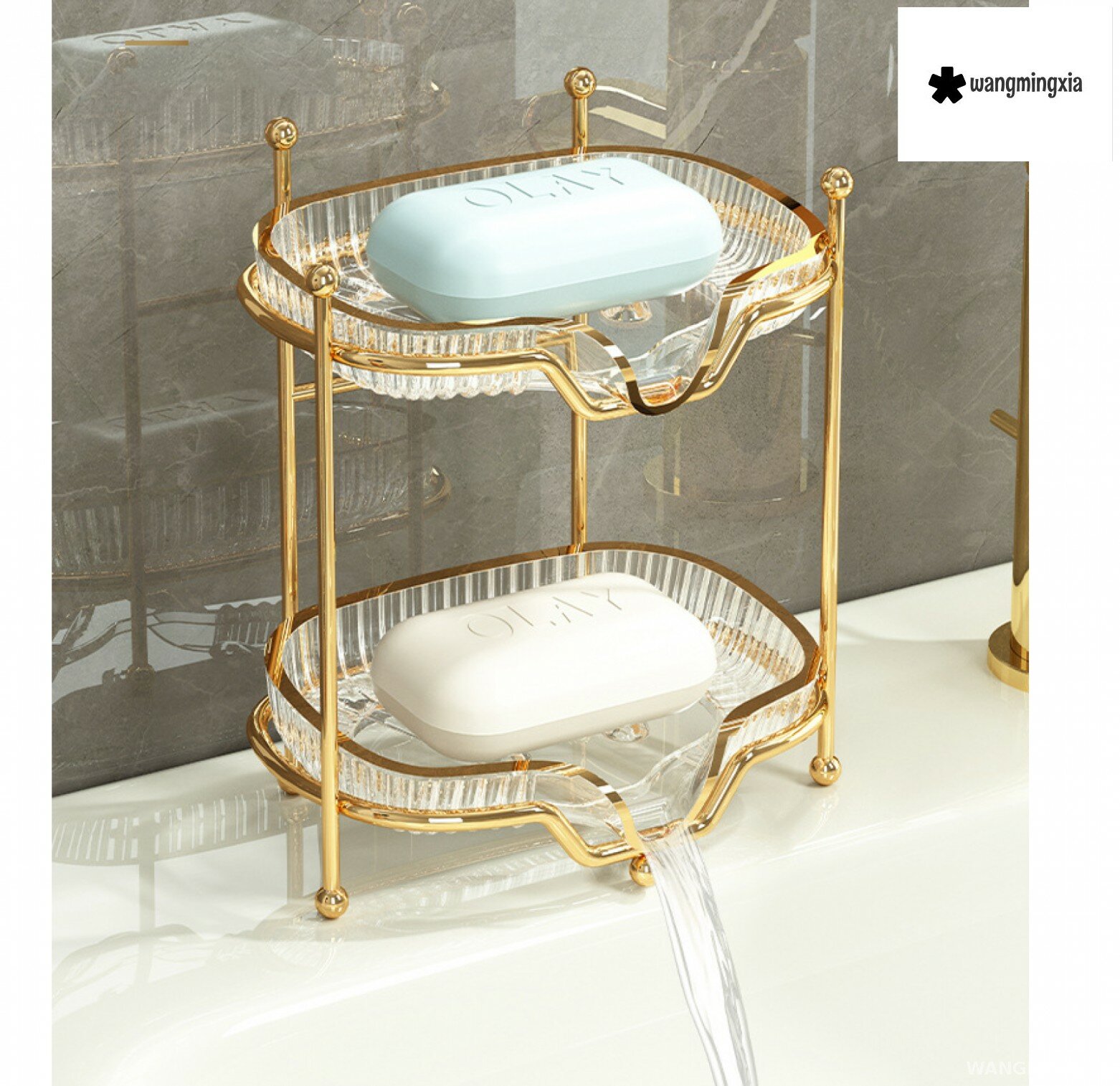 Эксклюзивная металлическая мыльница MyPads с двумя отделениями и сливом для кухни и ванны в золотистом цвете