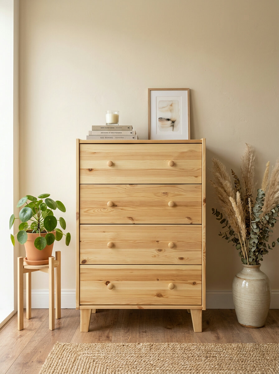 Комод для одежды в спальню Раст Rast, деревянный, массив дерева, шариковые направляющие, 4 ящика, на ножках