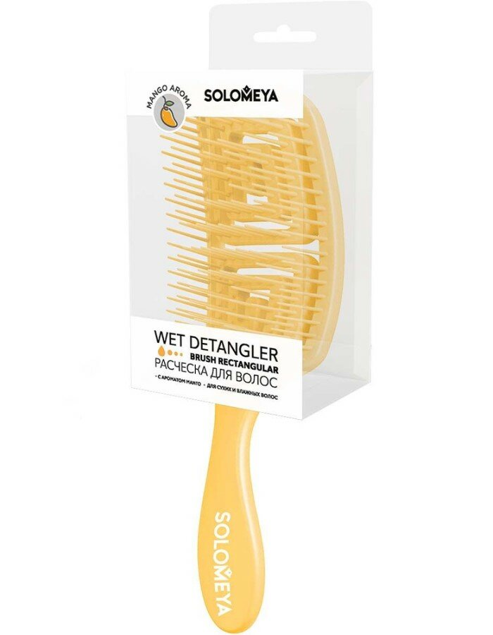 [Solomeya] Расческа для сухих и влажных волос аромат манго Wet Detangler Brush Rectangular Mango, 1шт